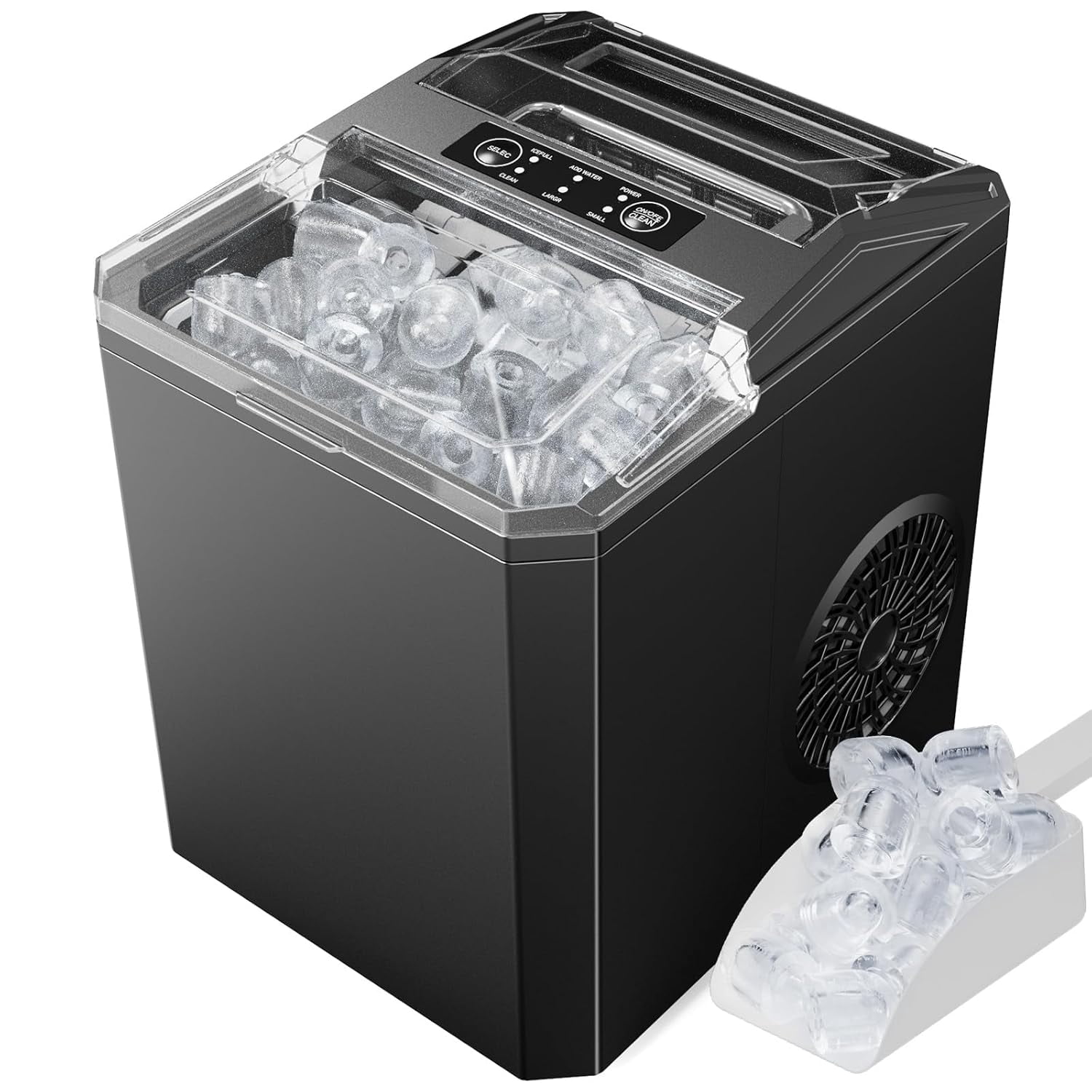Countertop Ice Maker - 9 Cubes in 6 Mins, 26lbs/24Hrs, 2-Size Bullet ...