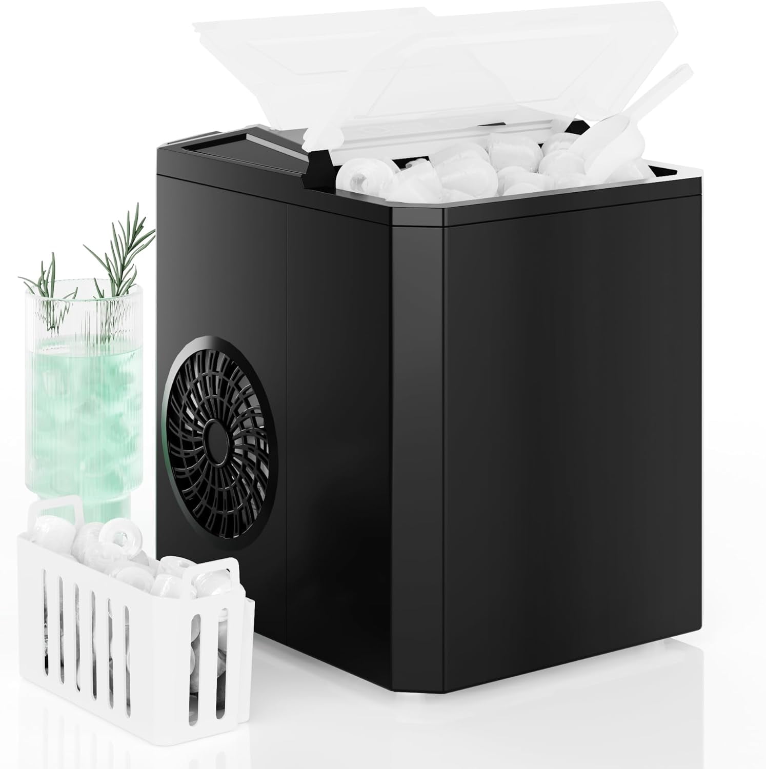 Countertop Ice Maker with Handle, 26lbs/24H Portable Ice Machine, 9 ...