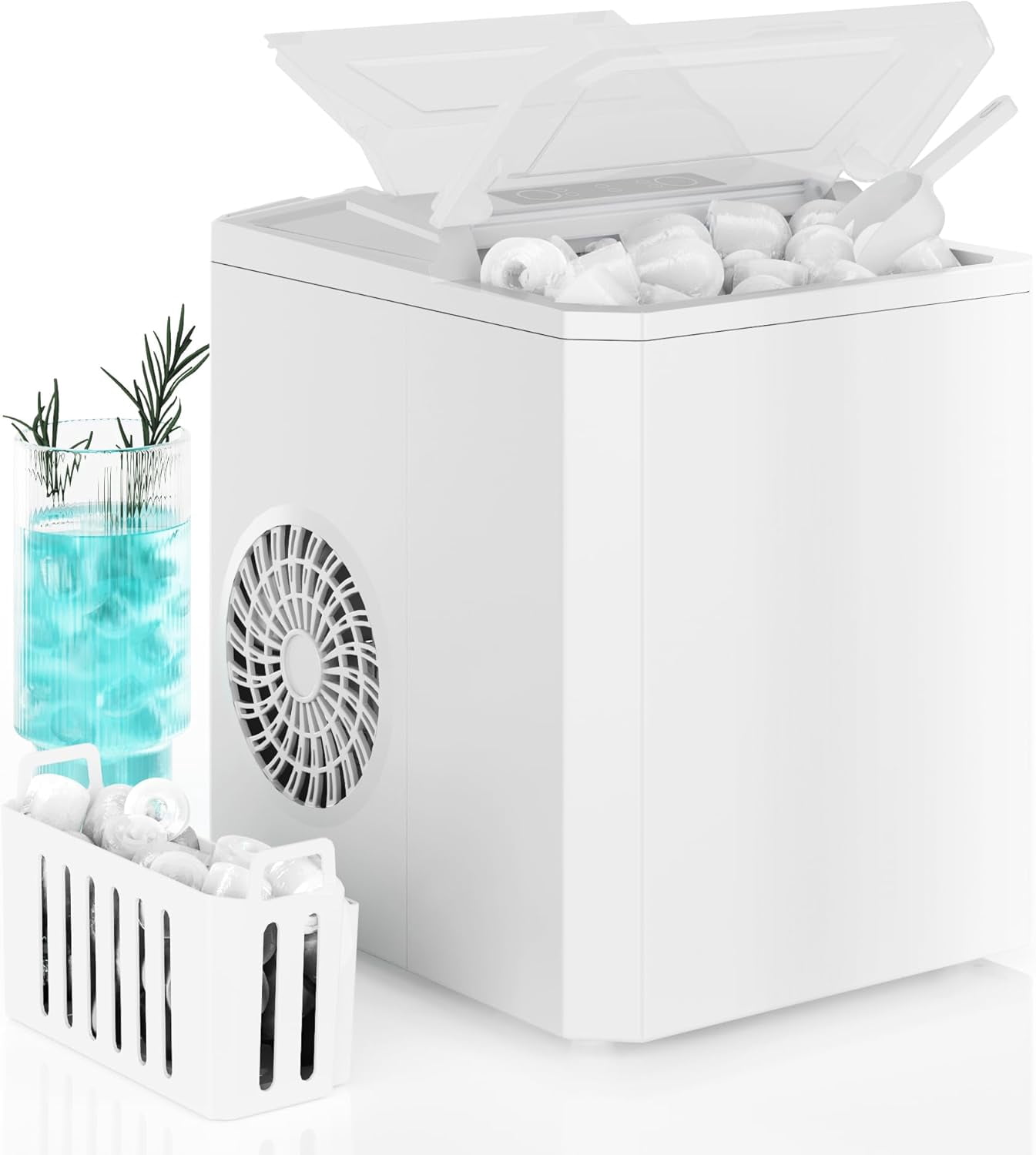 Countertop Ice Maker with Handle, 26lbs/24H Portable Ice Machine, 9 ...