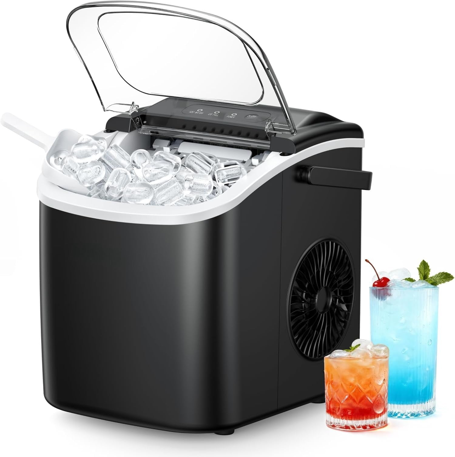 Countertop Ice Maker Machine with Handle, 26.5lbs Per Day, 9 Ice Cubes ...