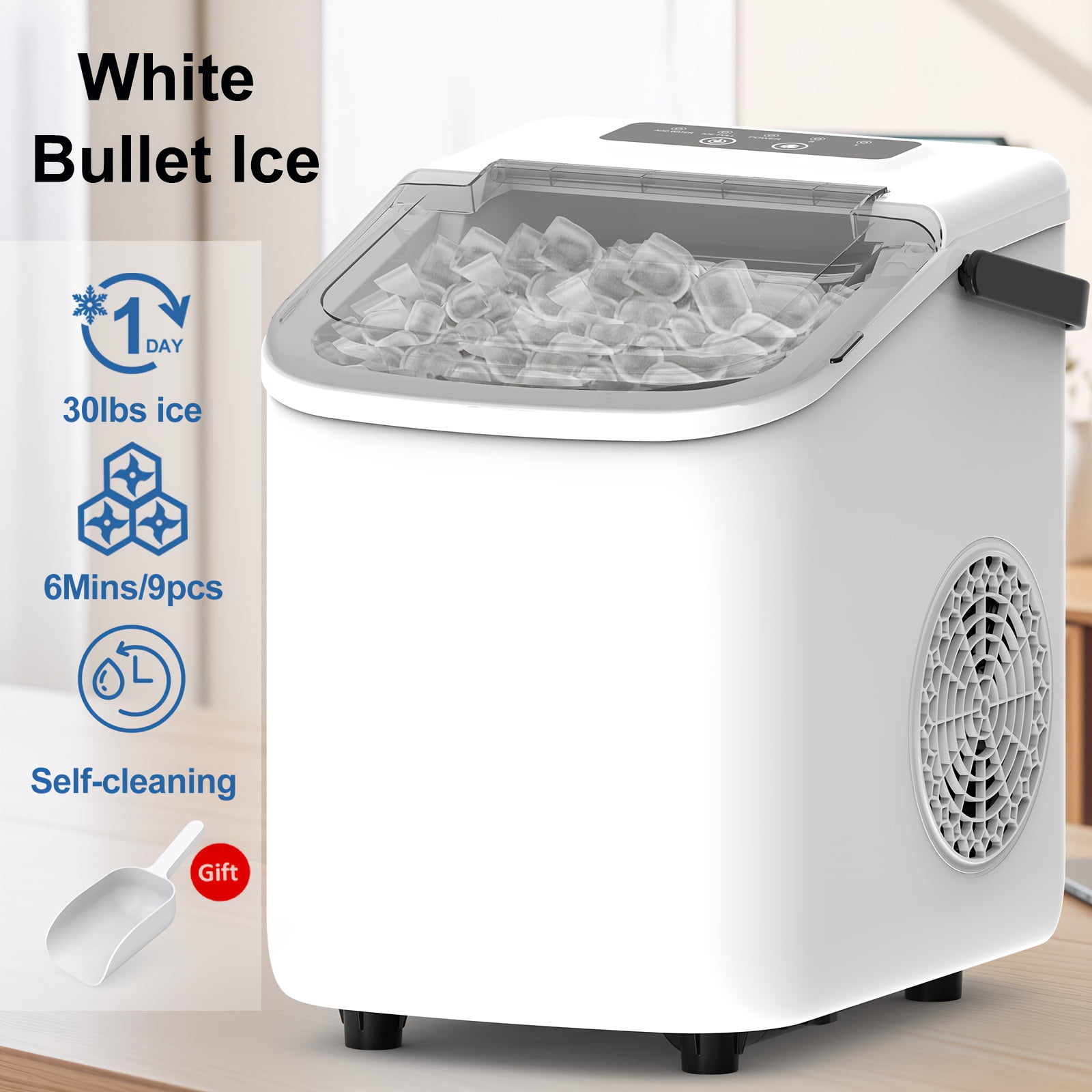 "Countertop Ice Maker Machine with Handle - 26 lbs/Day, Makes 9 Bullet ...