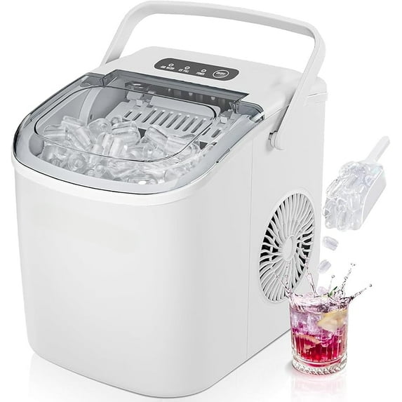 Countertop Ice Maker Machine with Handle, 26lbs in 24Hrs, 9 Ice Cubes ...