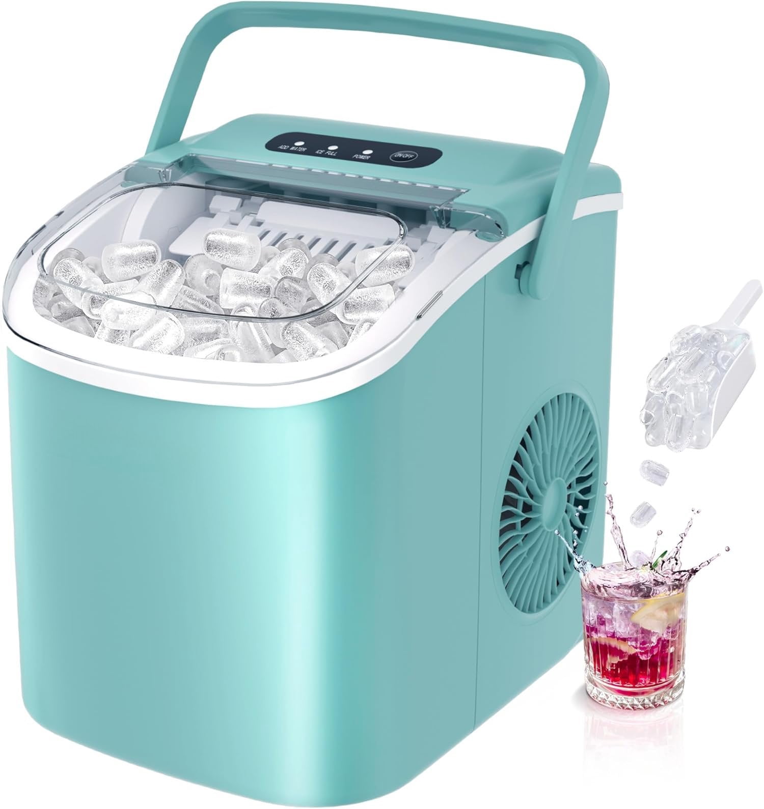Countertop Ice Maker Machine with Handle, 26lbs Per Day, 9 Ice Cubes ...