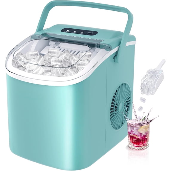 Countertop Ice Maker Machine with Handle, 26lbs Per Day, 9 Ice Cubes ...