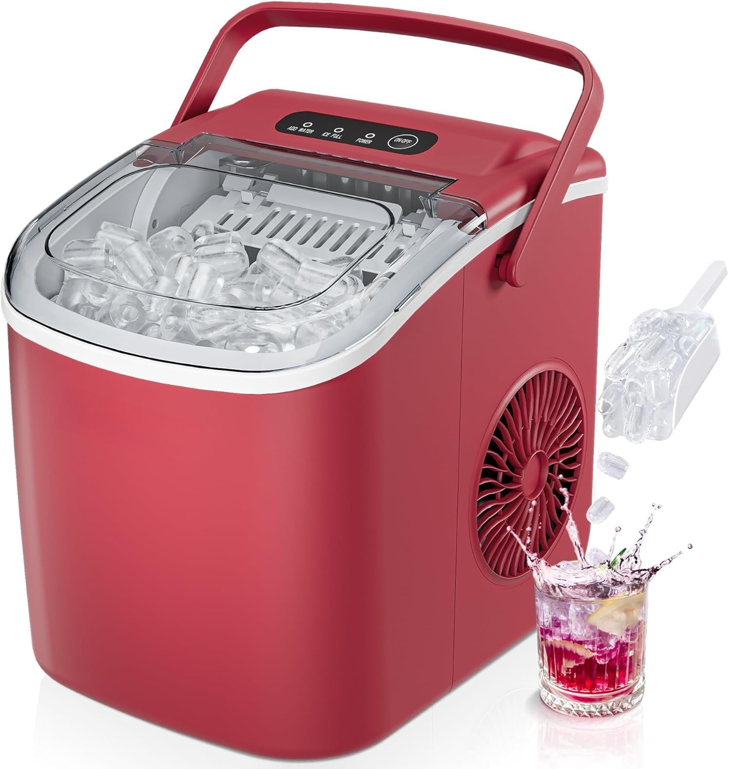 Countertop Ice Maker Machine with Handle, 26lbs Per Day, 9 Ice Cubes ...