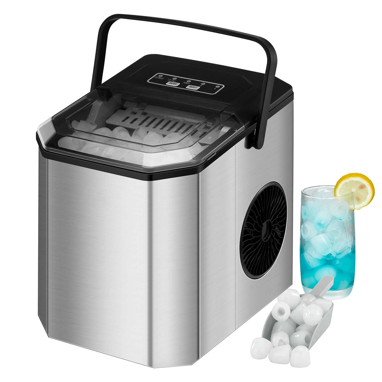 Countertop Ice Maker Machine with Handle, 26lbs in 24Hrs, 9 Ice Cubes ...