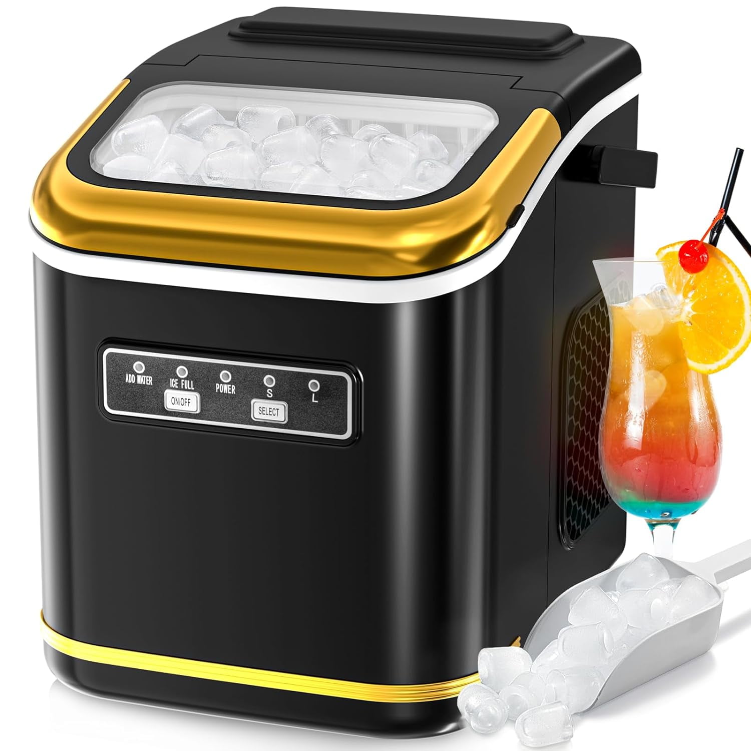 Countertop Ice Maker, Portable Bullet Ice Machine Self-Cleaning with ...