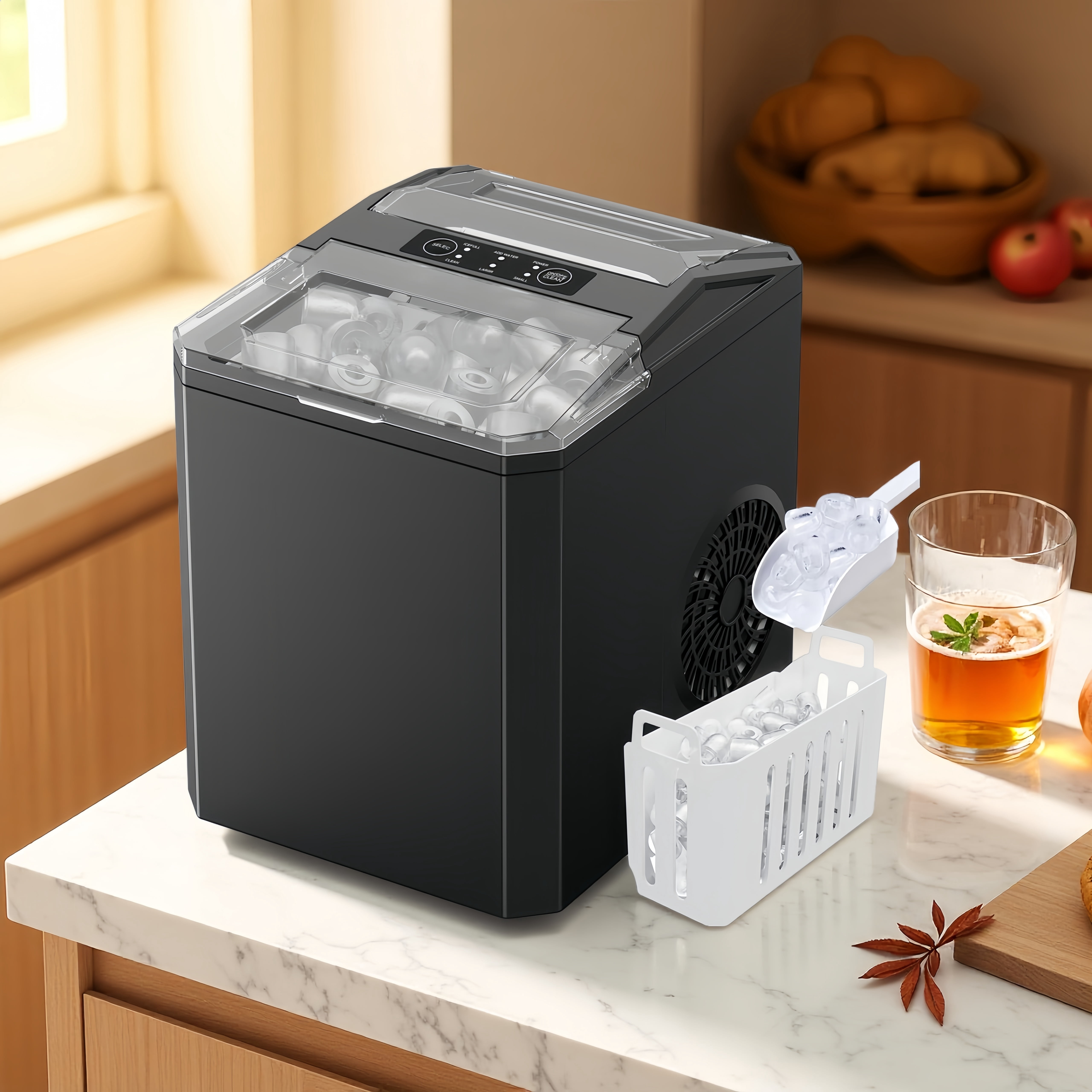 Countertop Ice Maker, Portable Ice Machine Self-Cleaning, 9 Cubes in 6 ...