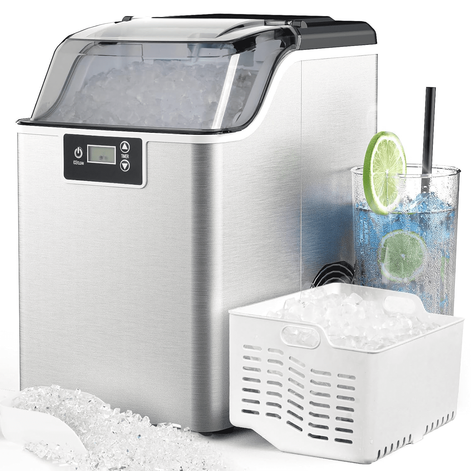 Countertop Ice Maker Portable Pebble Ice Maker, 33 lbs/24 hrs, Self ...