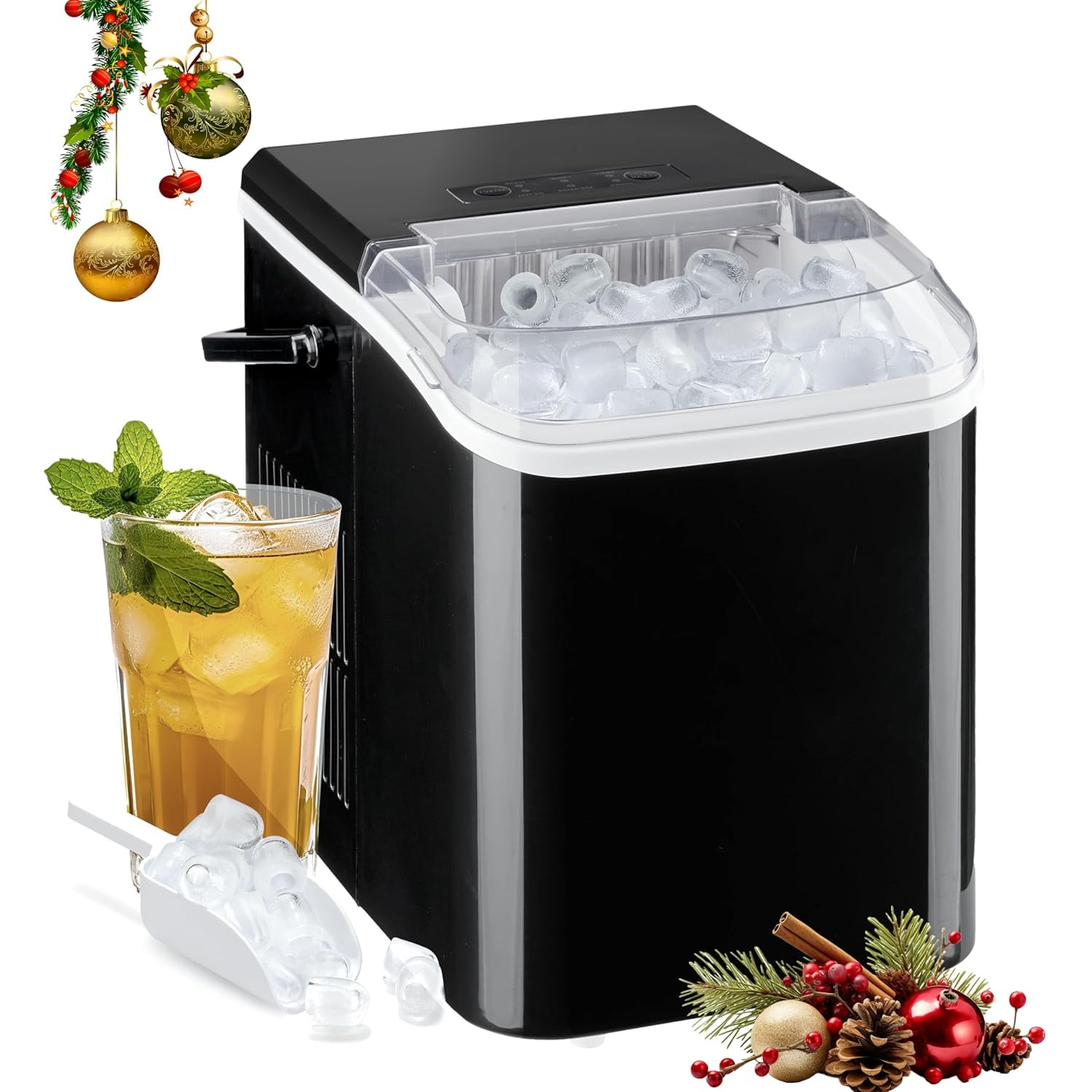 Countertop Ice Maker with Scoop, Basket and Handle, 9 Ice Cubes Machine ...