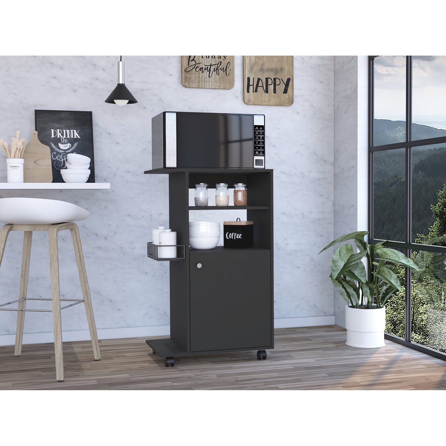 Countertop Kitchen Utility Cart / 1 Shelf, 4 Caster Wheels, Black ...