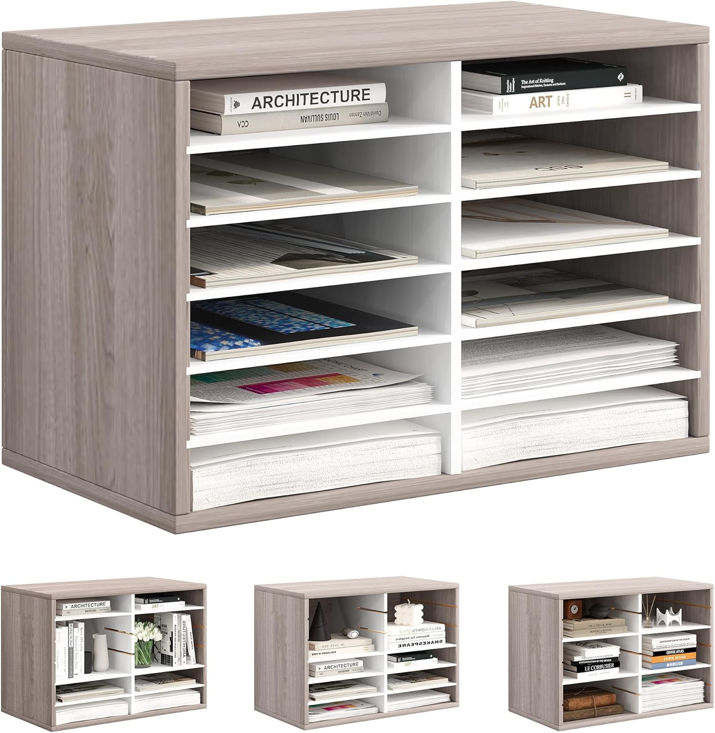 Countertop Mail Organizer, 12 Slot Wooden Sorter, Storage Rack Folders ...