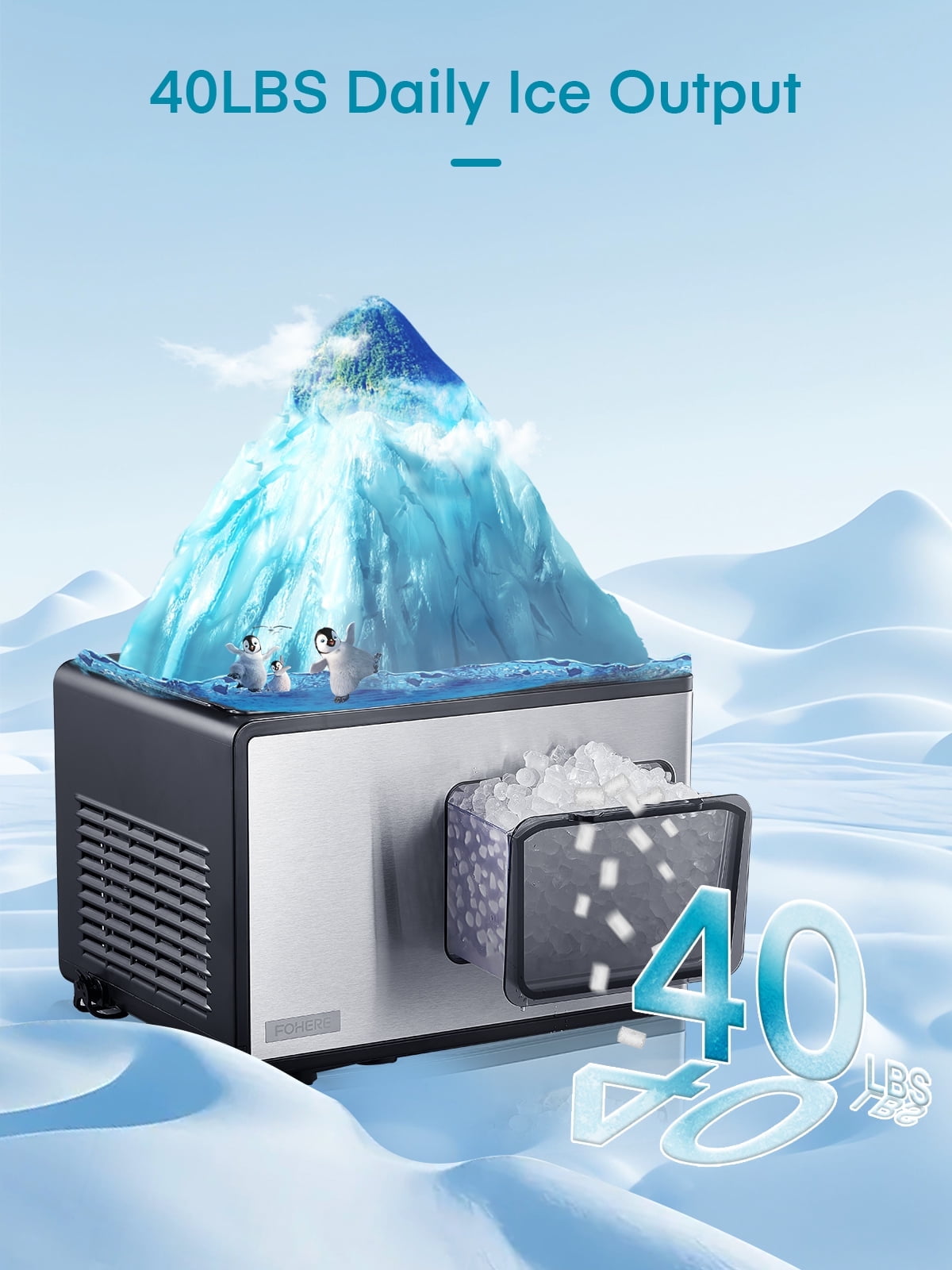 Countertop Nugget Ice Maker Newest Version, 40Lbs per Day, 5 Mins Ice ...