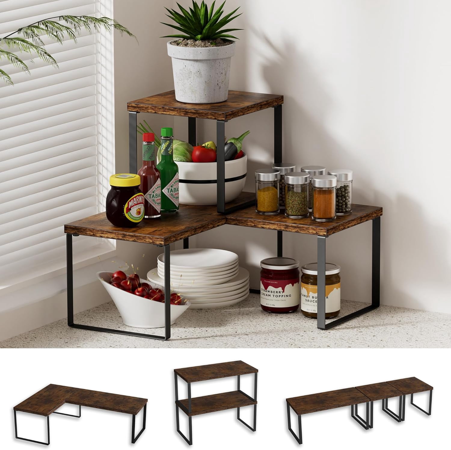 Countertop Organizer Corner Shelf, 2 Tier Adjustable Stackable Corner ...
