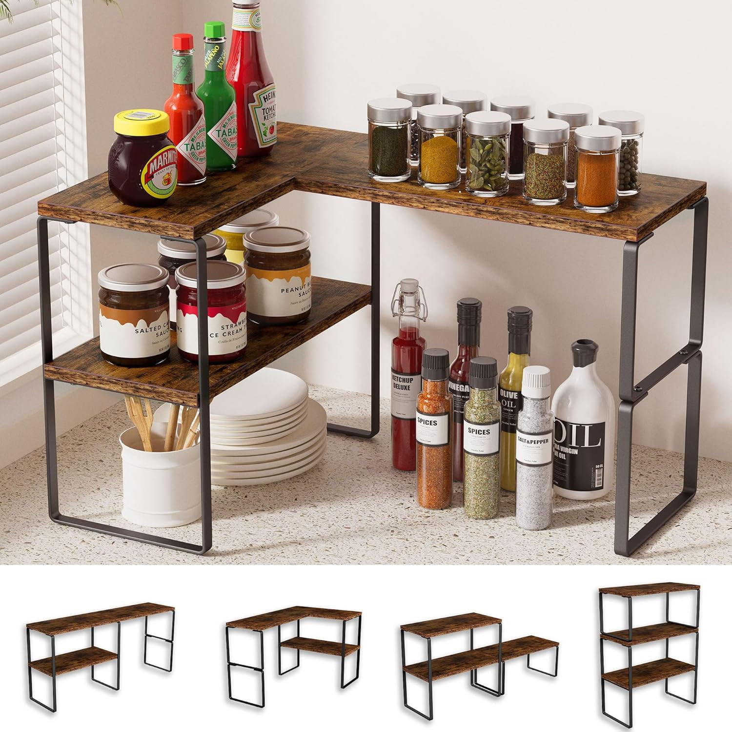 Countertop Organizer Corner Shelf, 2-Tier Adjustable Stackable Corner ...