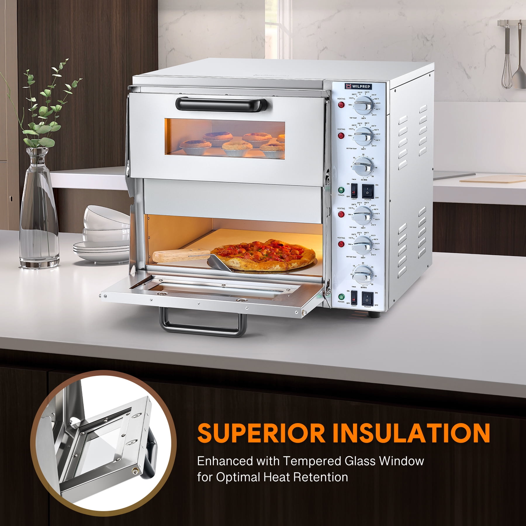 Countertop Pizza Oven,3.2kW Electric Pizza Oven with Adjustable Temp ...