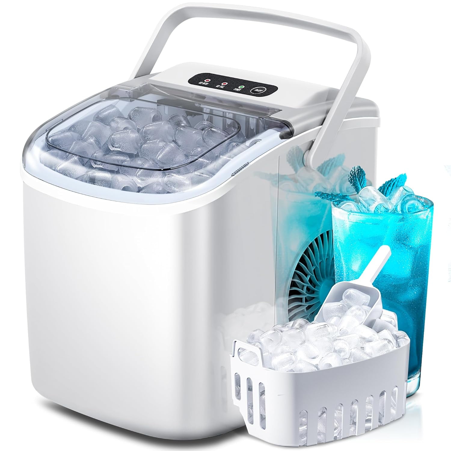 Countertop Portable Ice Maker Machine with Handle, 9 Bullet-Shaped Ice ...