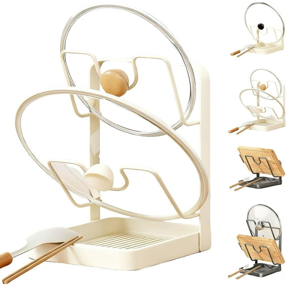 Countertop Pot Lid Organizer, Stainless Steel Lid Holder with Spoon ...