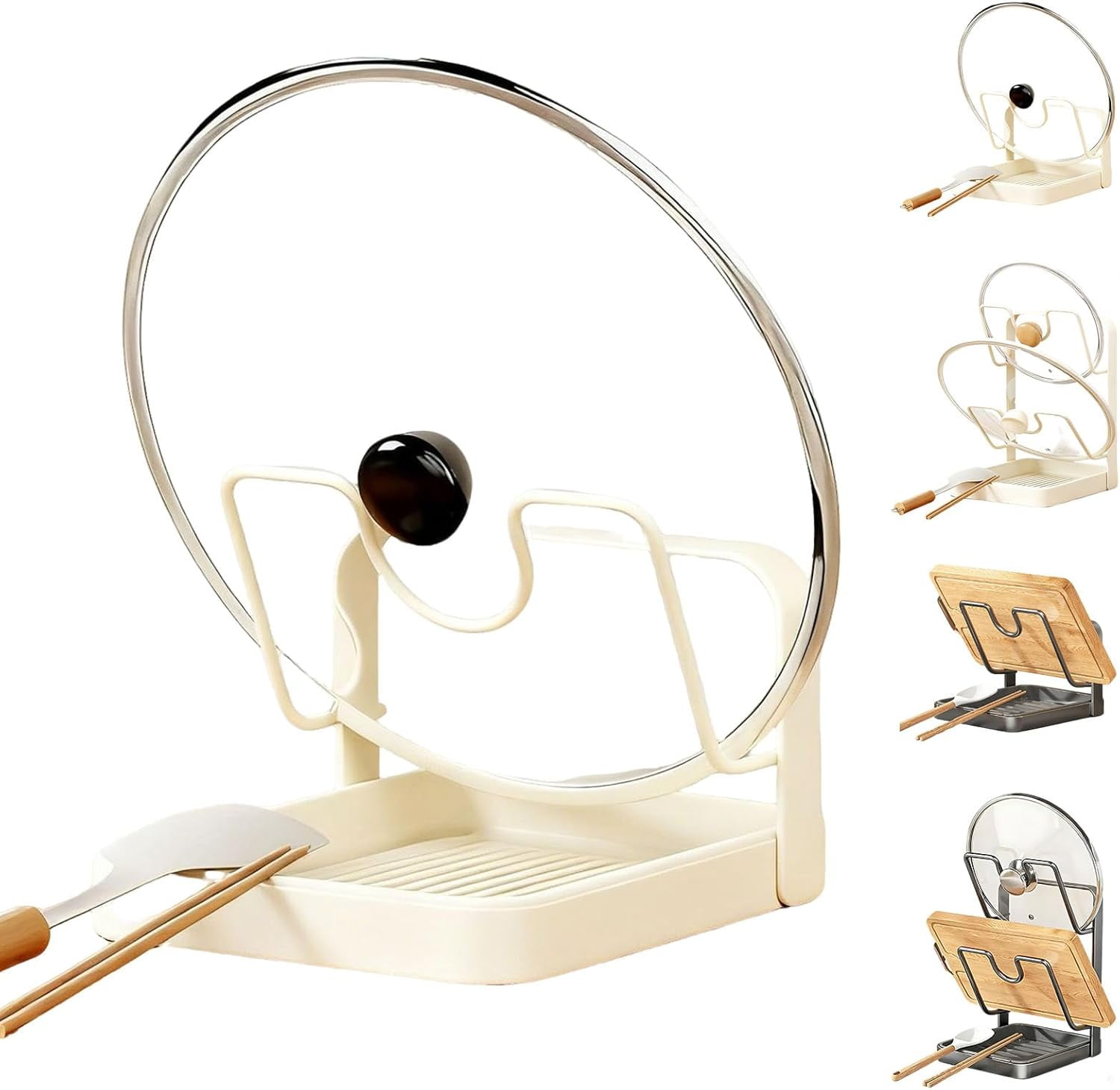 Countertop Pot Lid Organizer, Stainless Steel Lid Holder with Spoon ...