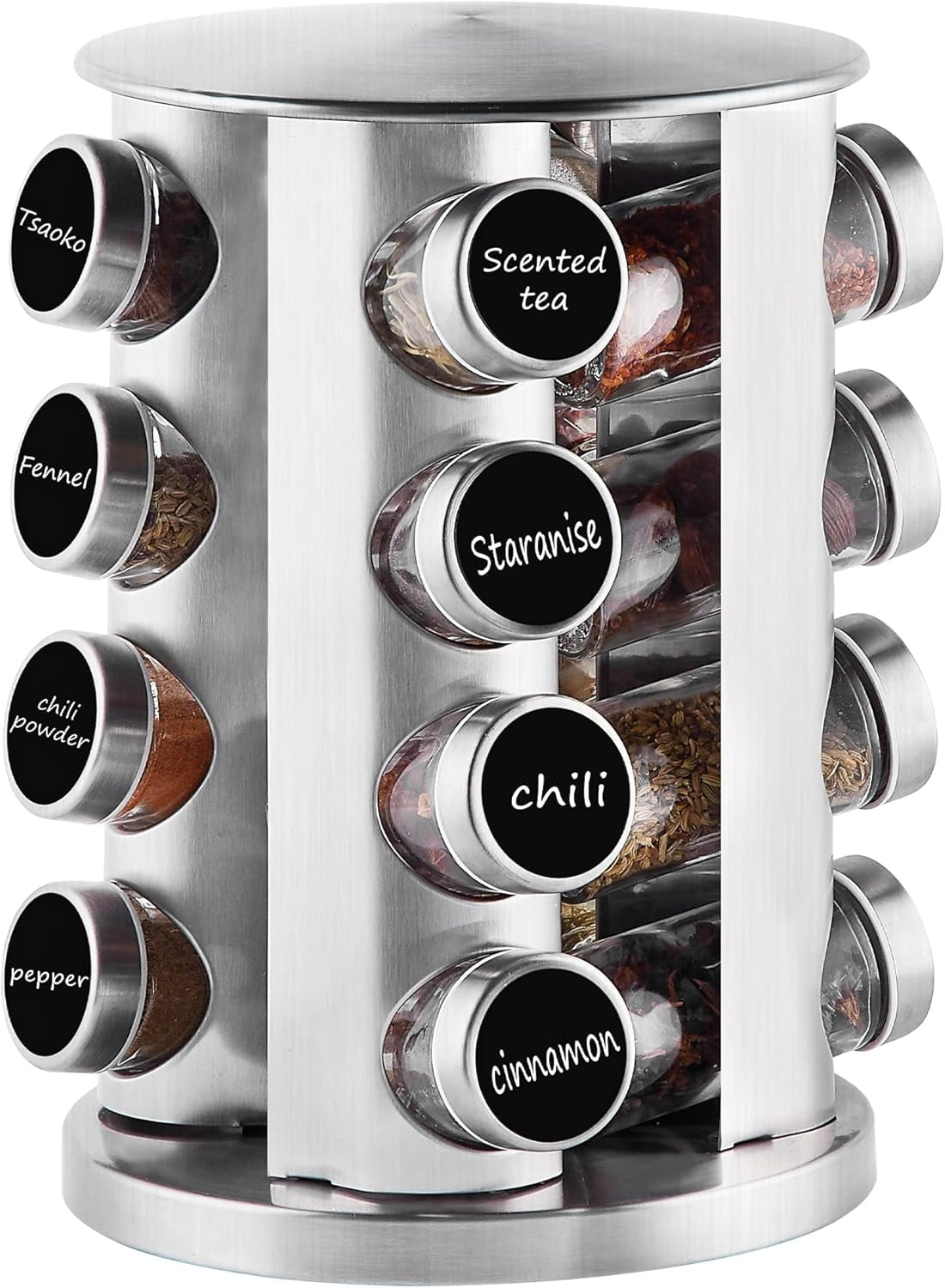 Countertop Revolving Spice Rack, 16-Jars Stainless Steel Spice Rack ...