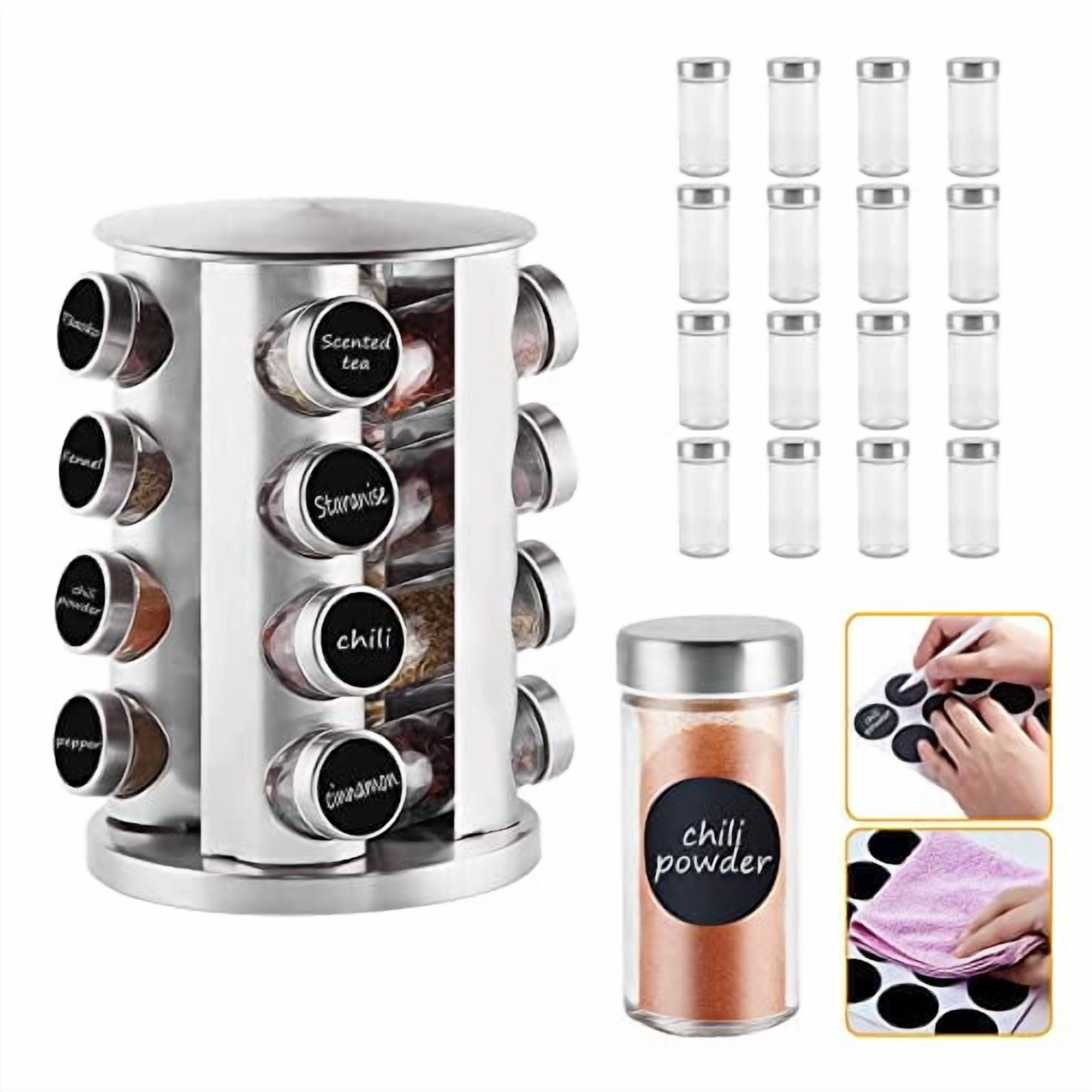 Countertop Revolving Spice Rack, 16-Jars Stainless Steel Spice Rack ...