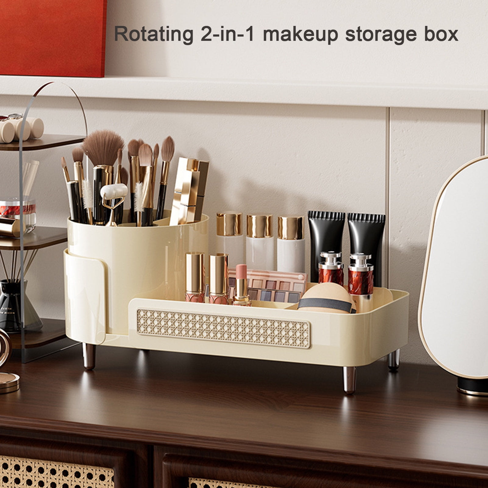 Countertop Rotating Makeup Organizer Box Large Capacity Multiple ...
