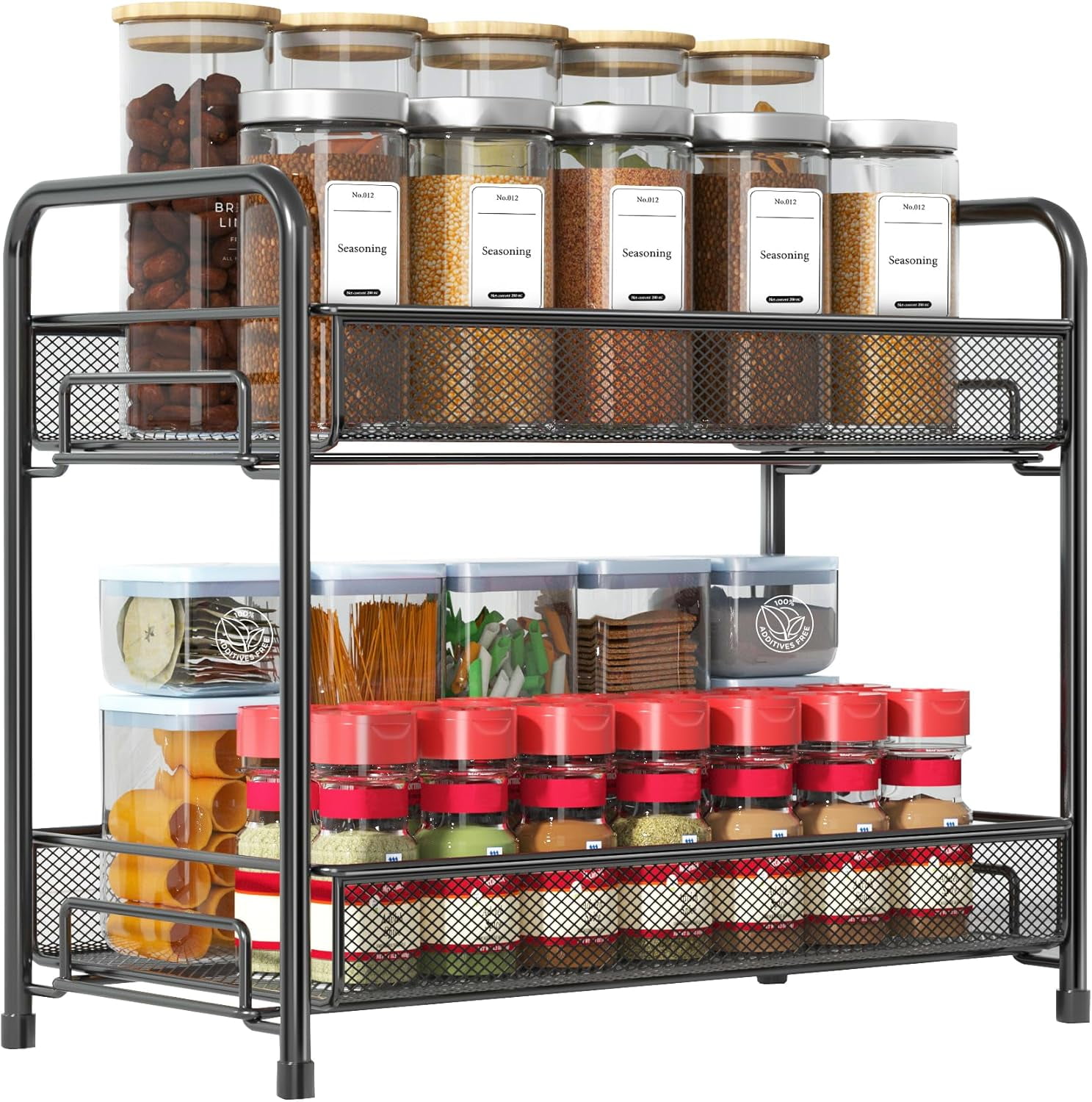 Countertop Spice Rack Storage Rack, Double Layer Countertop Foldable ...