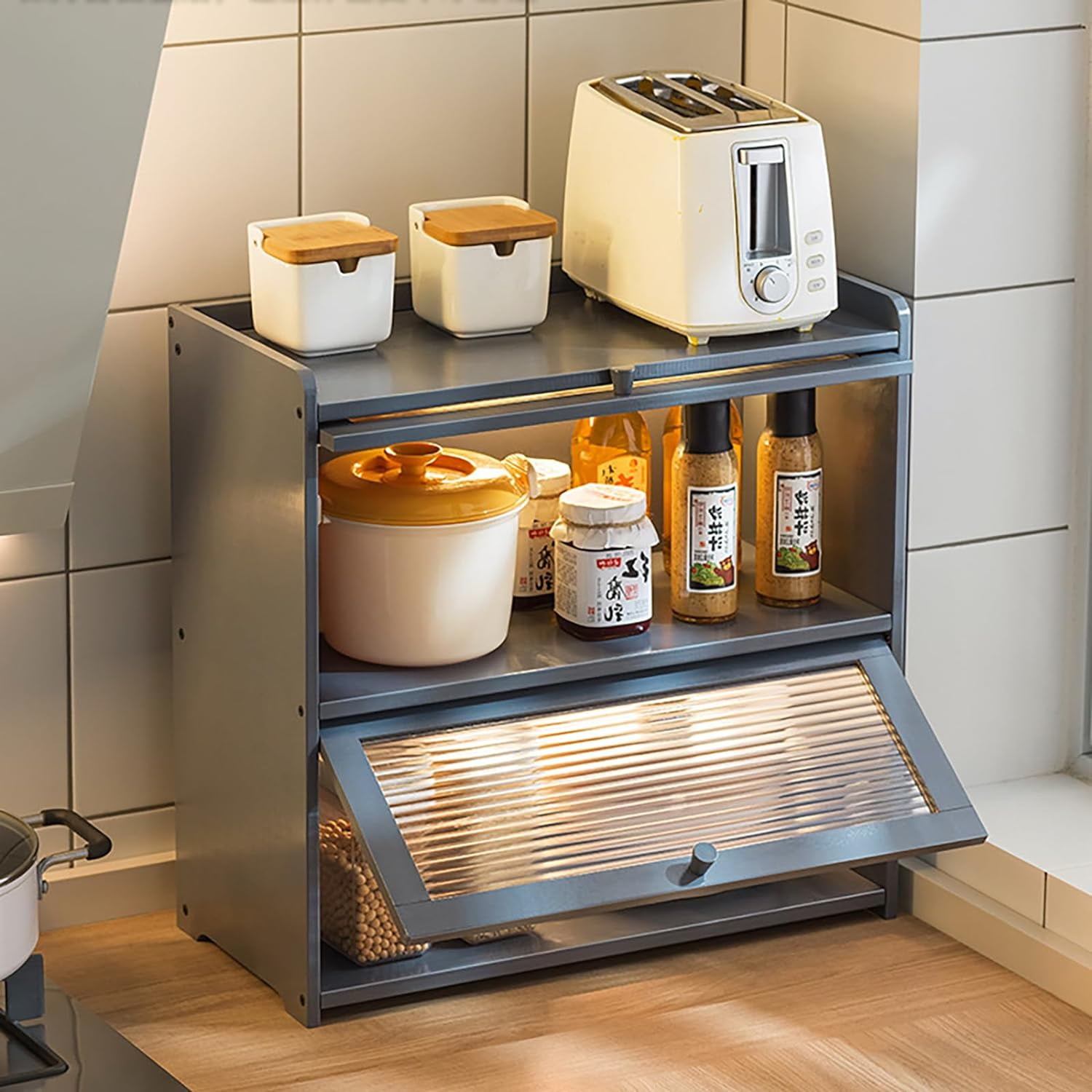 Countertop Storage Cabinet, Multipurpose Organizer Cabinet w/Glass ...