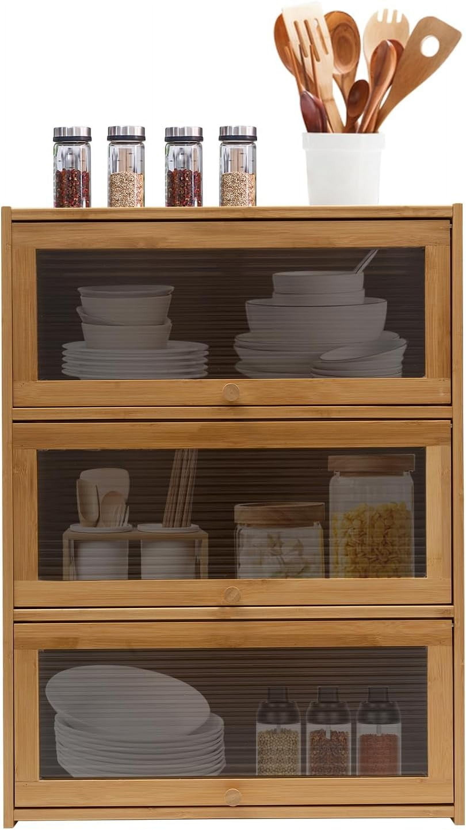 Countertop Storage Cabinet, Multipurpose Organizer Cabinet w/Glass ...