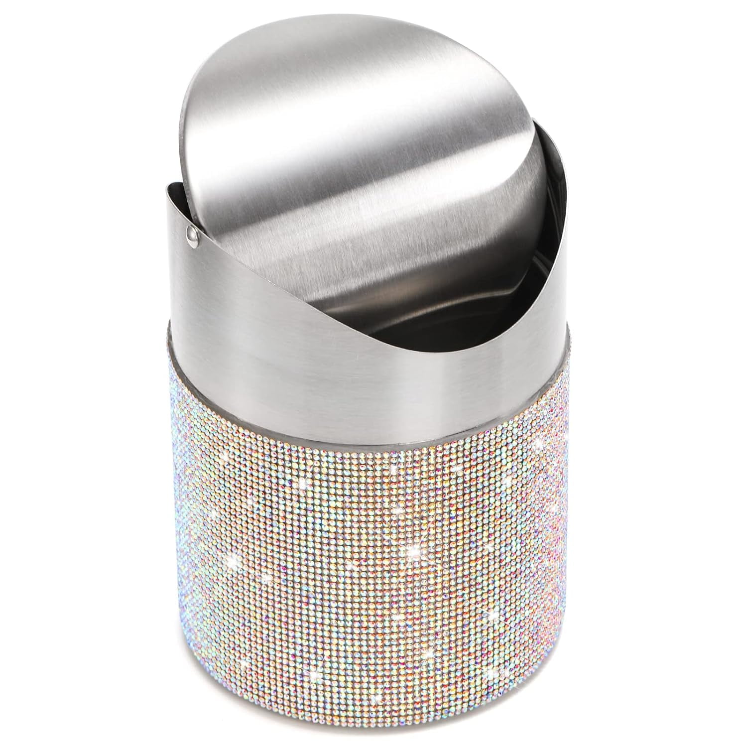 Countertop Trash Can, 1.5 Liter Bling Rhinestone Garbage Bin with Swing ...