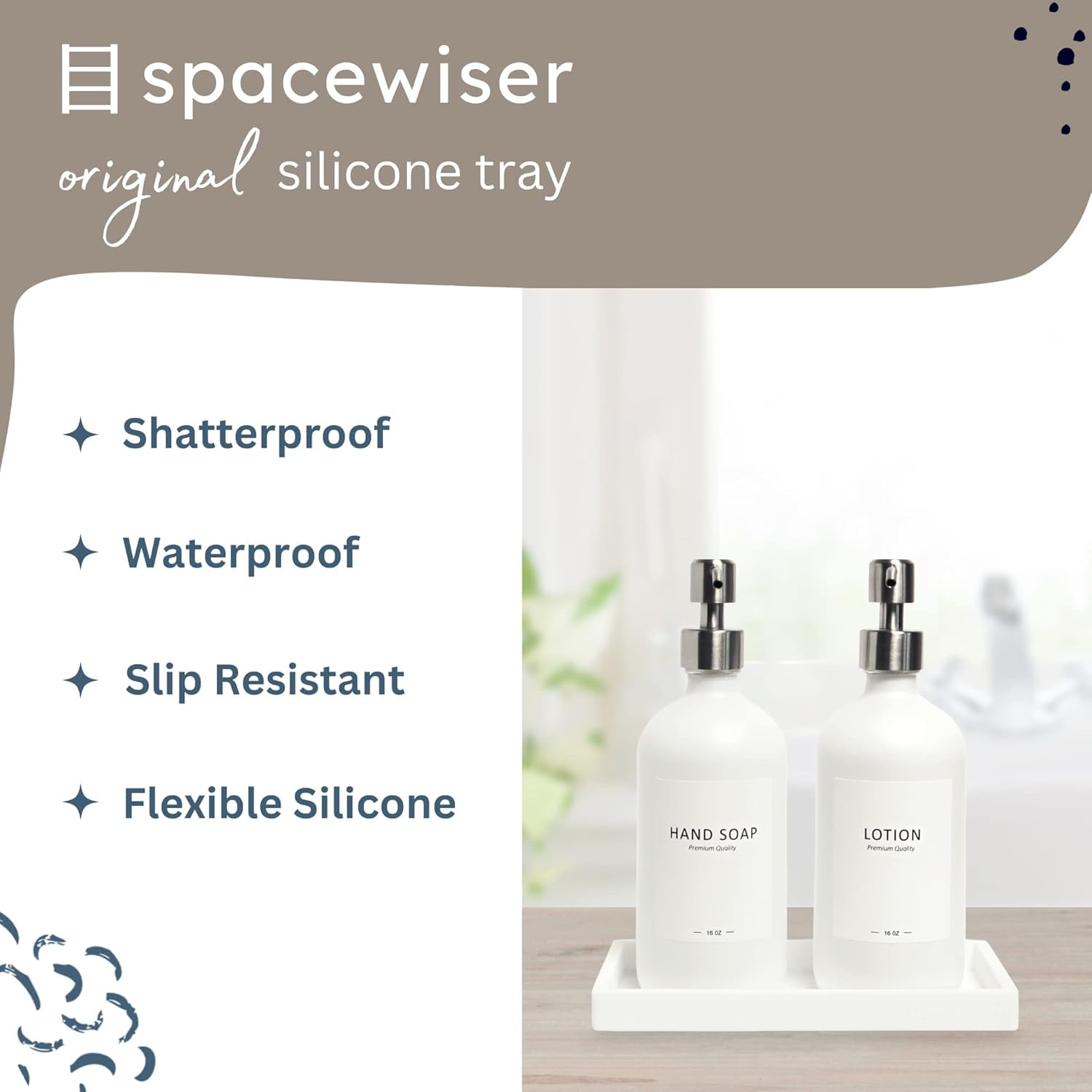 Countertop and Vanity Tray \u2013 Small 7.7" Silicone Soap Dispenser ...