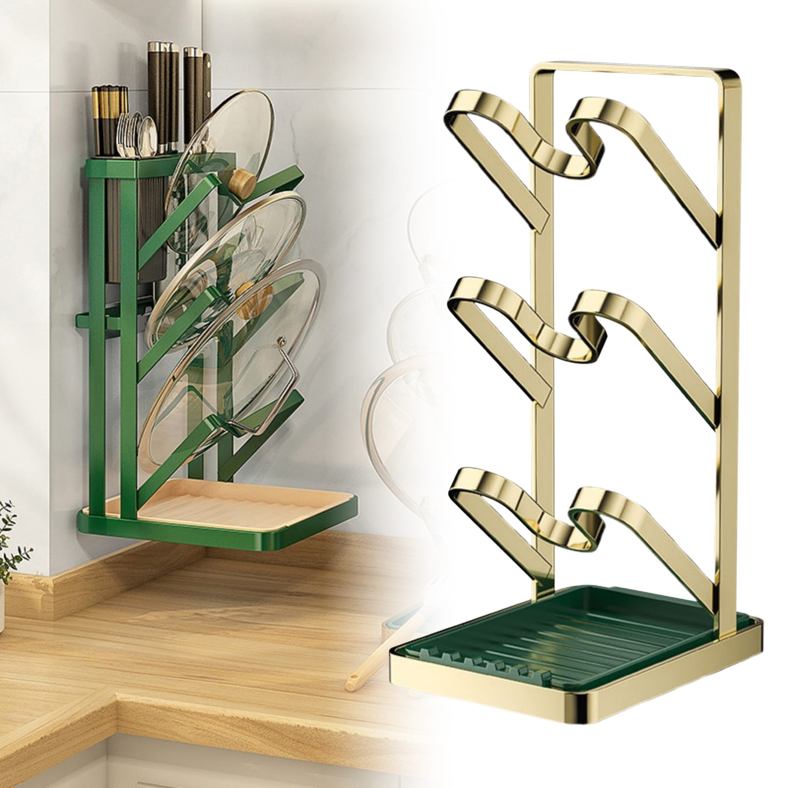 The Countertop Vertical Three Layer Pot Cover Cutting Board Rack Adopts ...