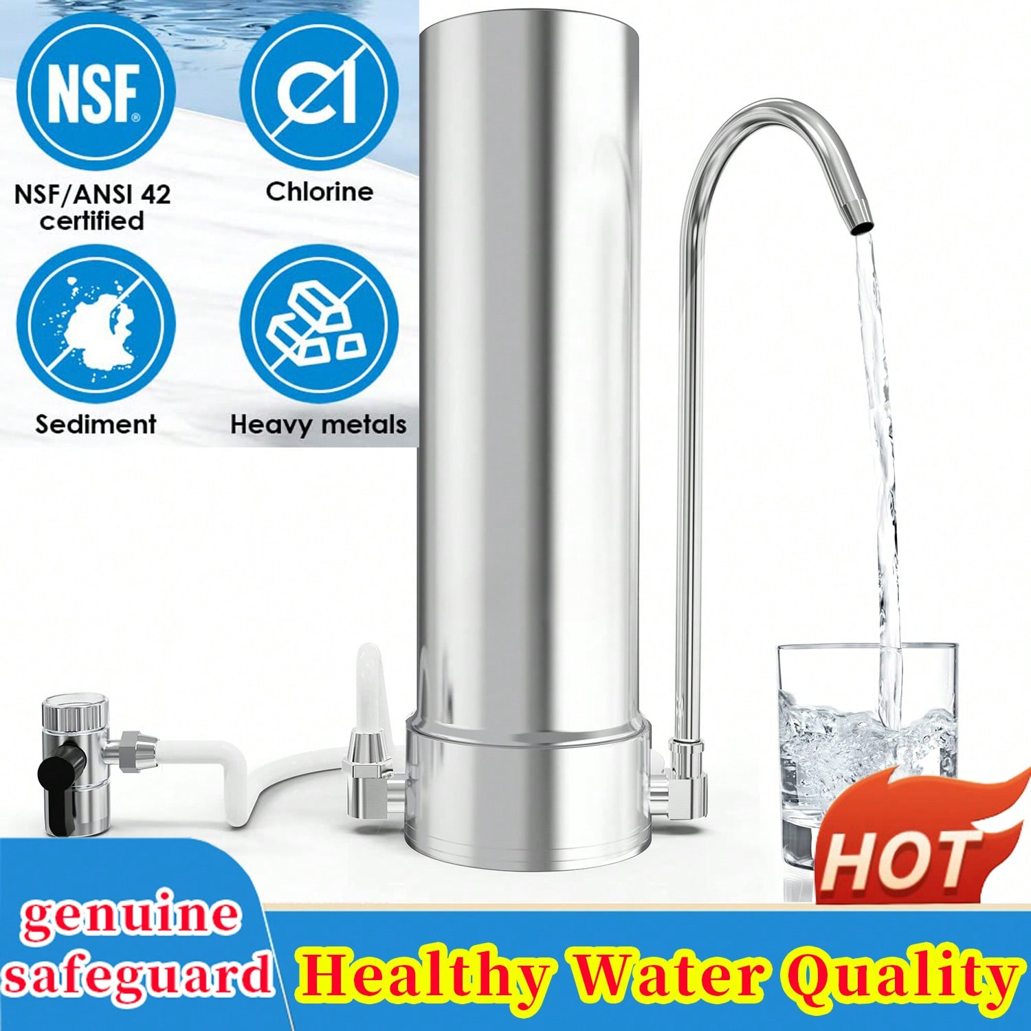 Countertop Water Filtration System, Grade 5 Stainless Steel Faucet ...