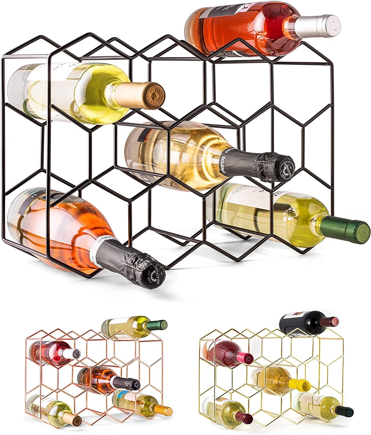 Countertop Wine Rack - 14 Bottle Freestanding Modern Black Metal Small ...