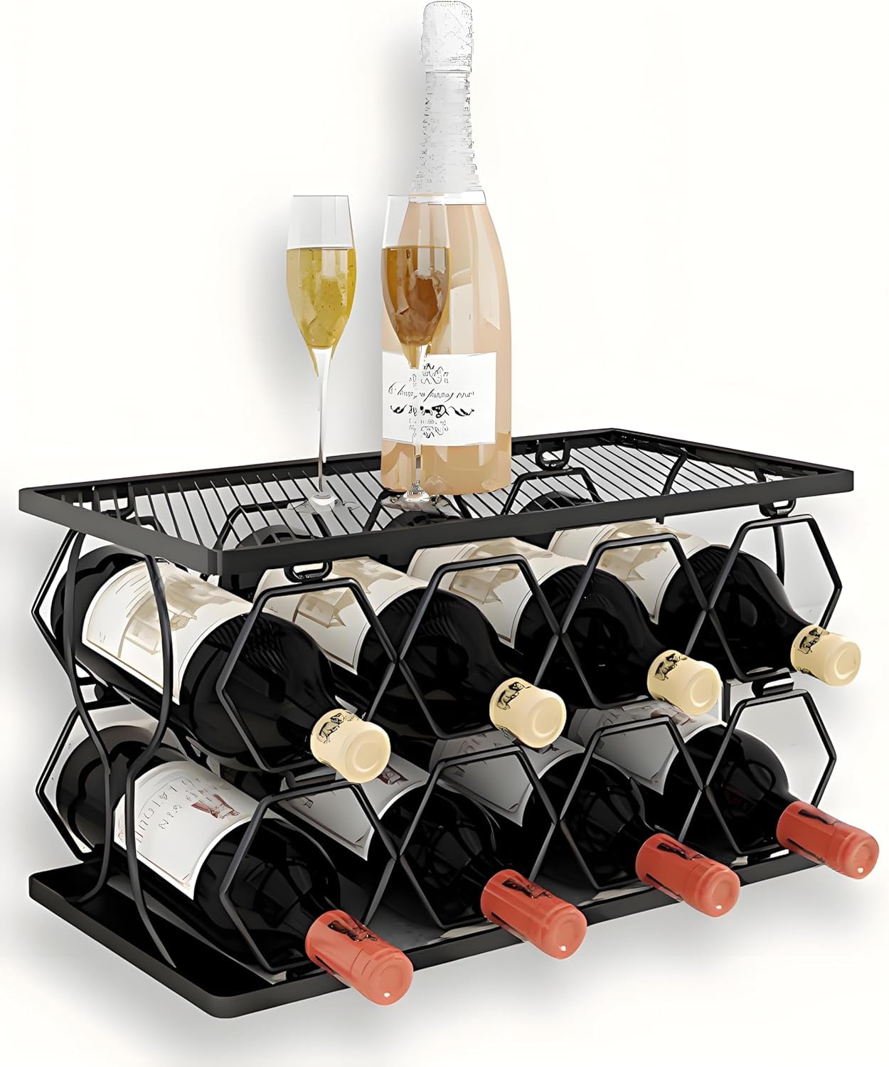 Countertop Wine Rack - 8 Bottle Freestanding Modern Gold Metal Small ...