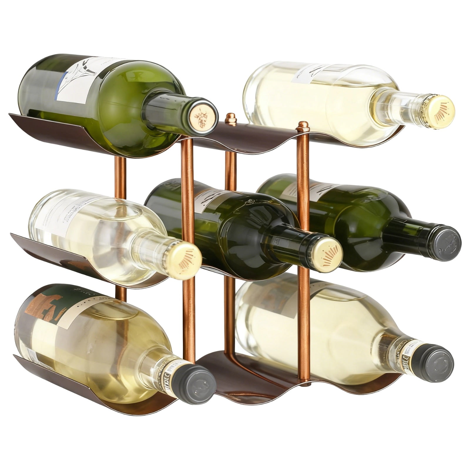 Countertop Wine Rack, 9 Bottle Storage Holder, 3-Tier Wavy Iron Display ...