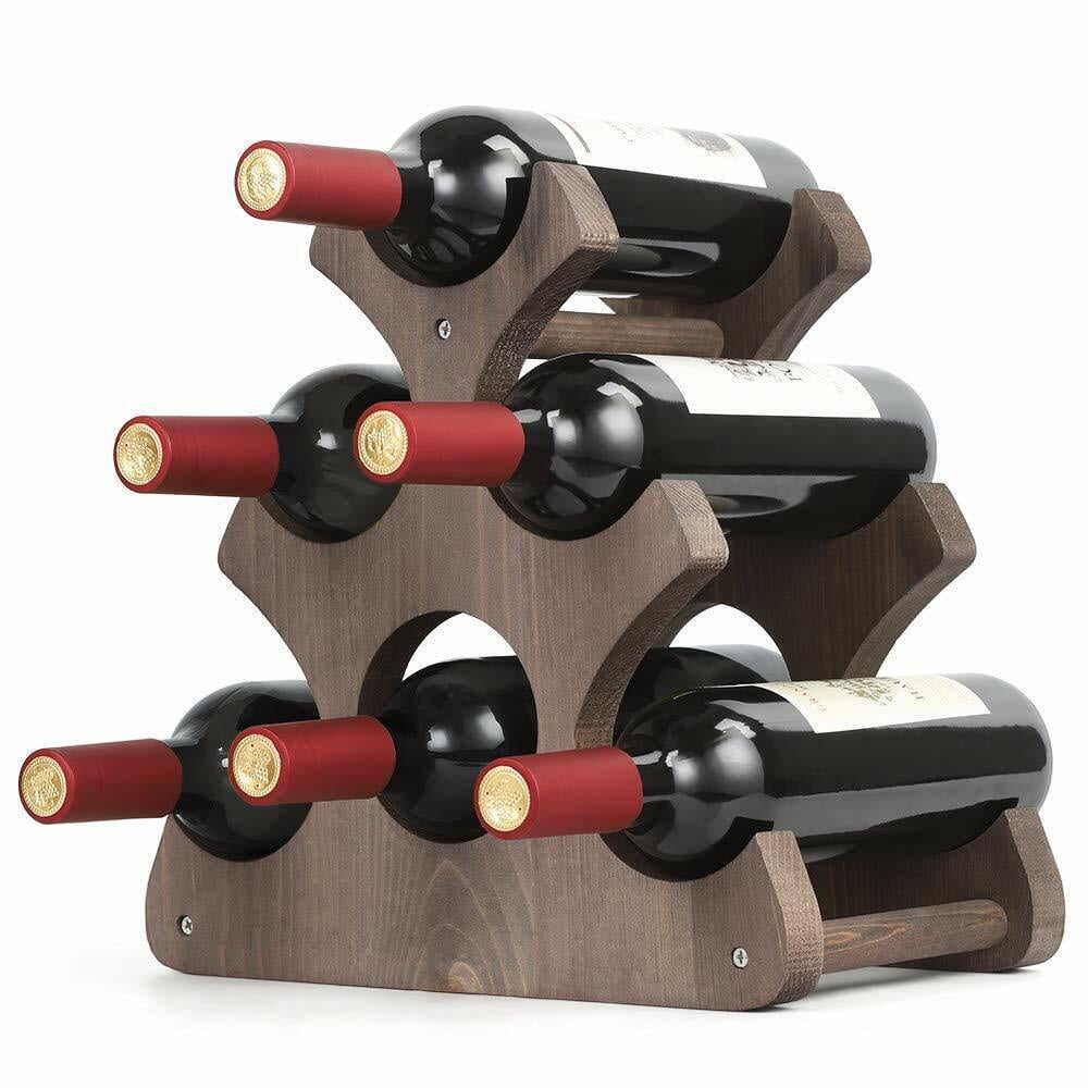 Countertop Wine Racks 6-Bottles Rustic Wood Wine Bottle Holder Free ...