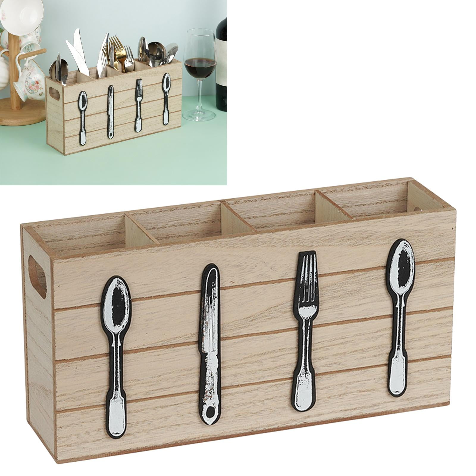 Countertop Wooden Kitchen Cutlery Holder Retro Style for Kitchen ...