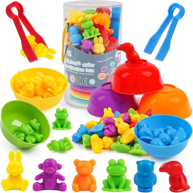 Counting Animals Toys Matching Game with Sorting Bowls Preschool ...