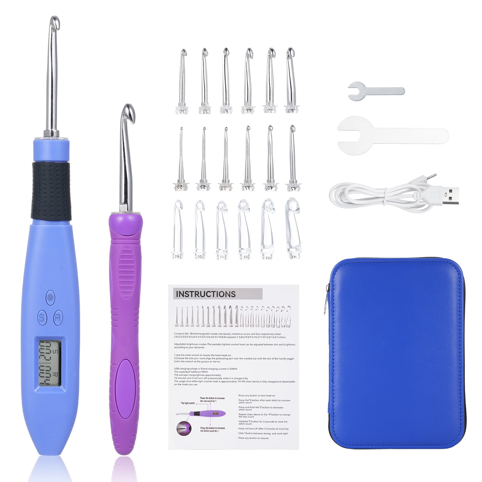 Counting Counting Crochet Hook With 18 Different Size With Led And ...