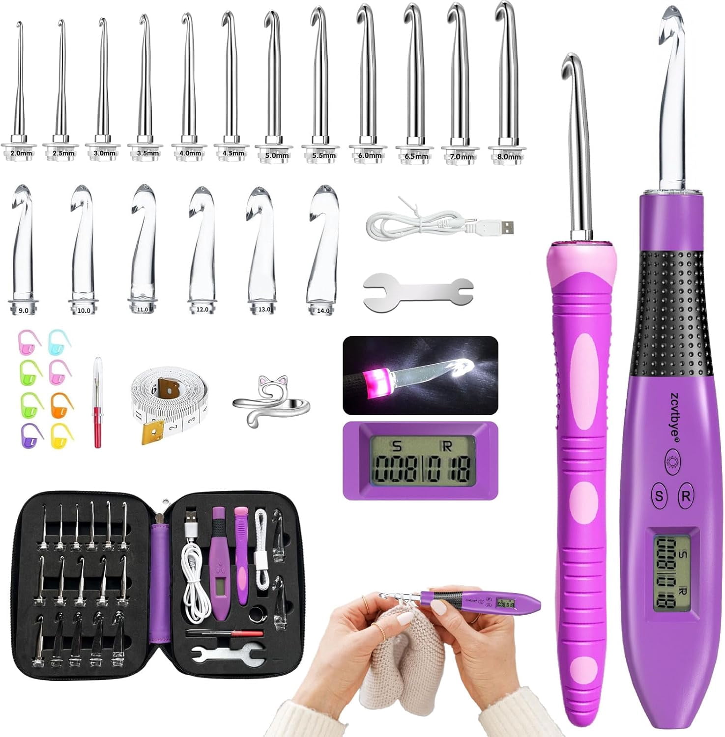 Counting Crochet Hook Set Digital,Ergonomic Crochet Hooks with LED ...