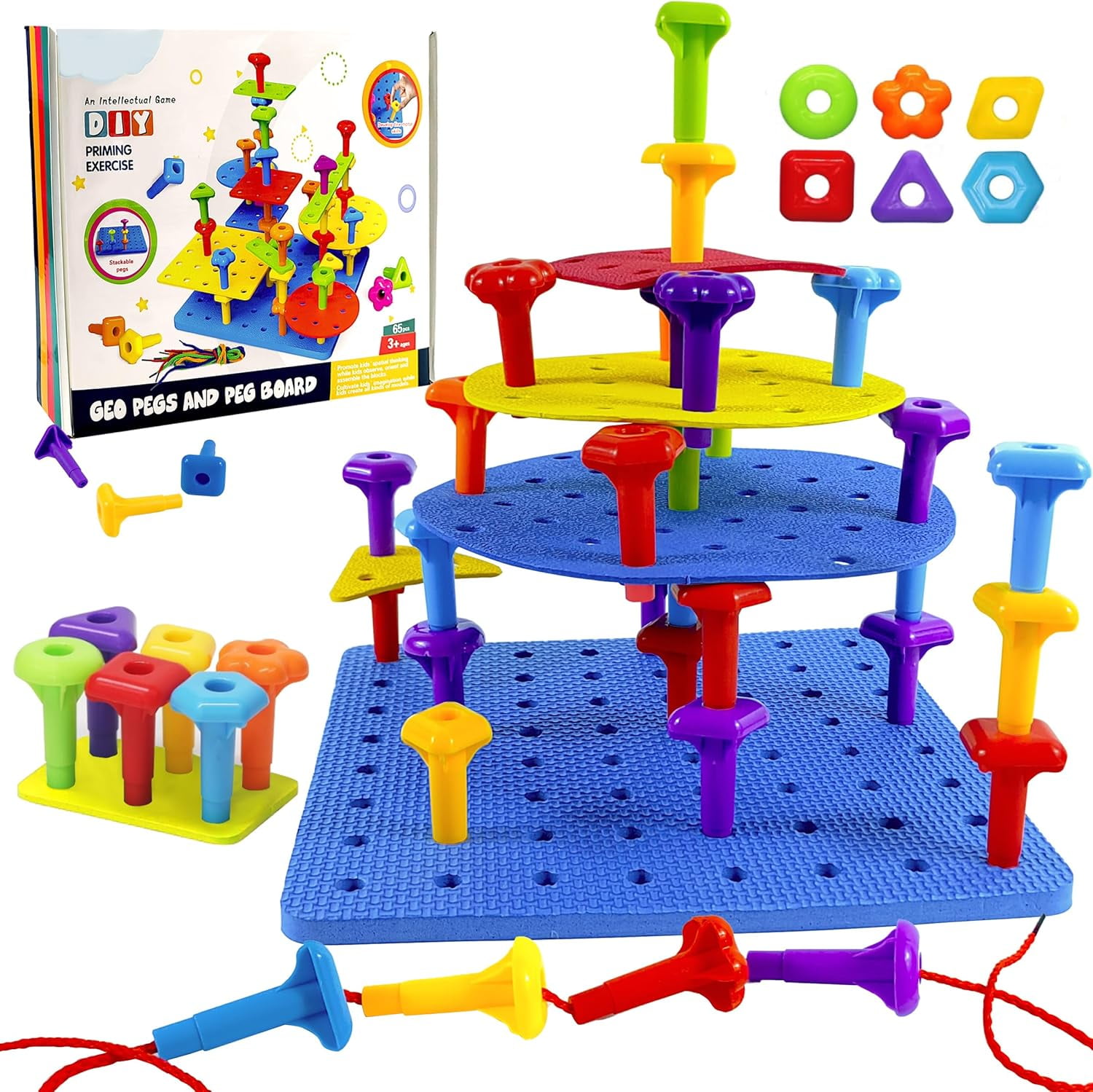 Counting Peg Board for Kids - Toddler Stacking Toys - 65 Pcs DIY ...