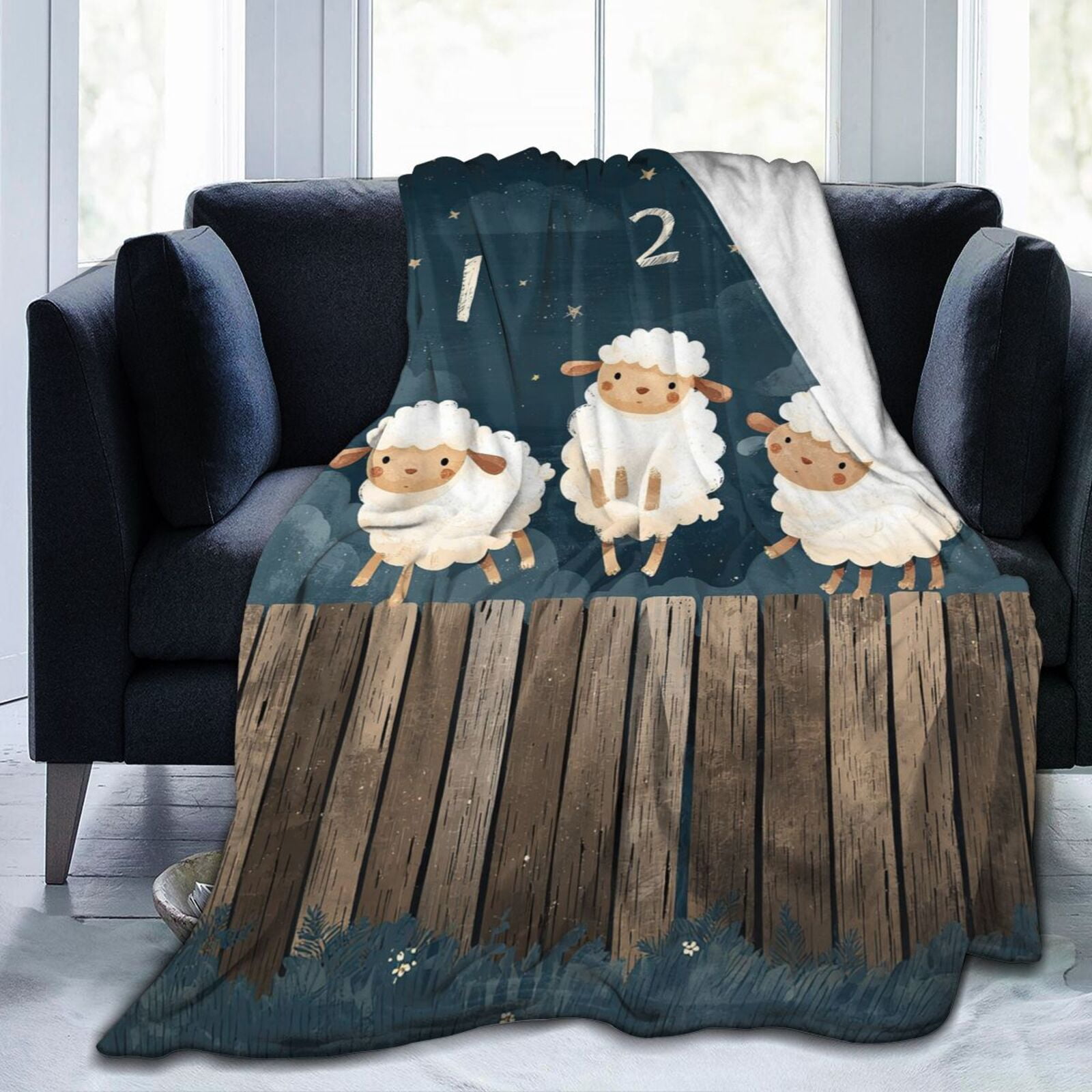 Counting Sheep Sleep Throw Blanket, Jumping Fence Night Artwork, Calm ...