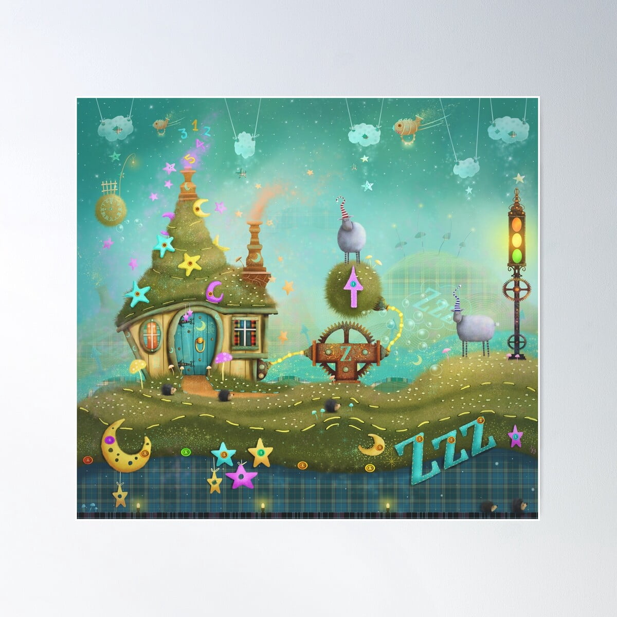 Counting Sheep "The Land Of Nod" Poster Wall Art, Modern Wall Decor For ...