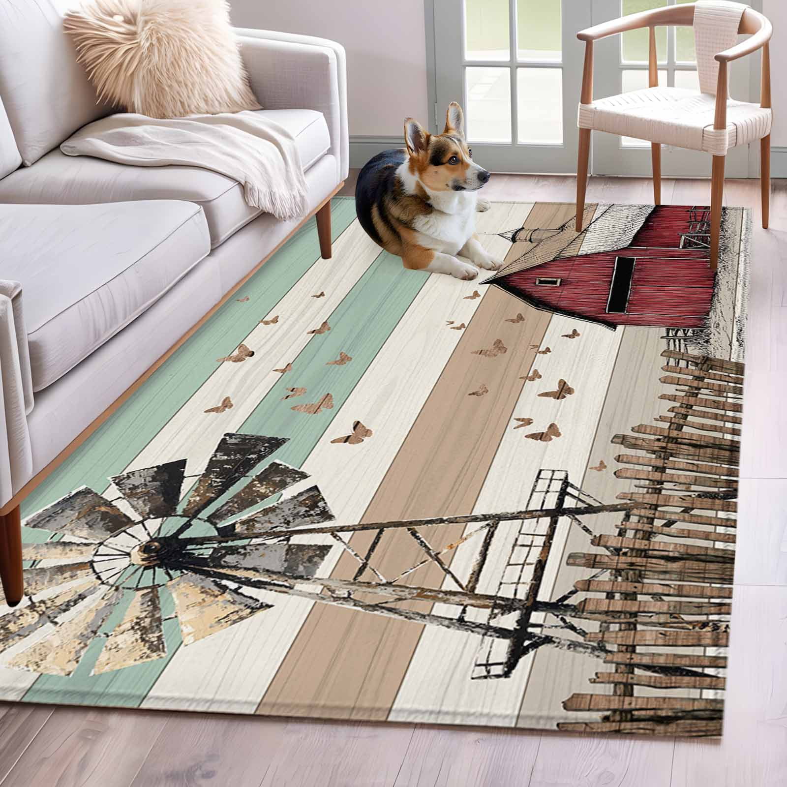 Country 2.7x5 Rug for Office Desk Chair Area Small Bedroom, Windmill ...
