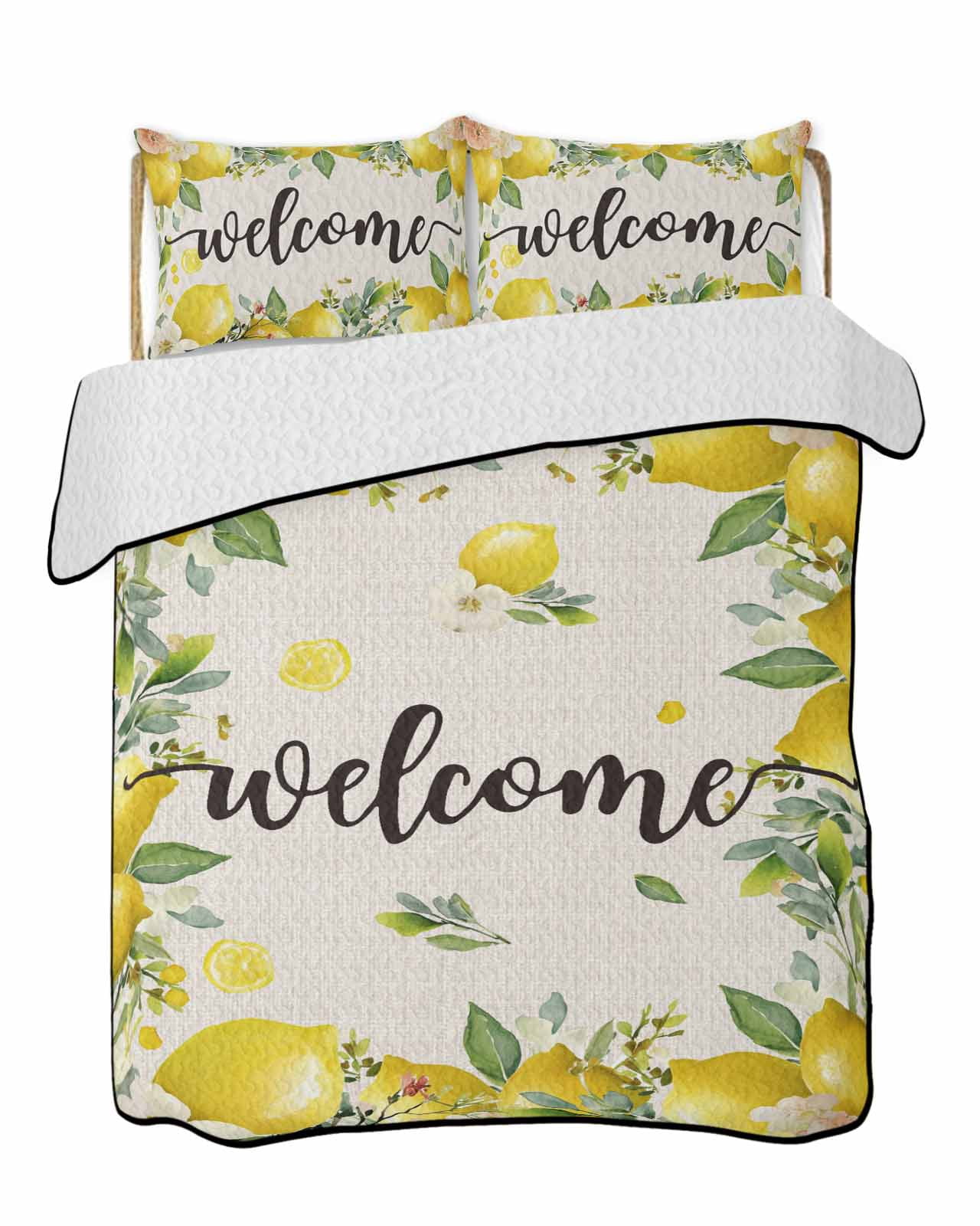 Country 3 Piece Quilt Bedding Set with 2 Pillow Shams, Welcome Yellow ...