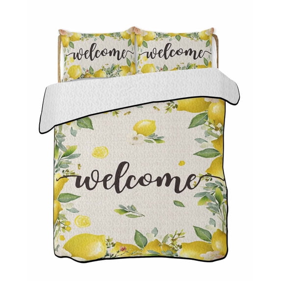 Country 3 Piece Quilt Bedding Set with 2 Pillow Shams, Welcome Yellow ...