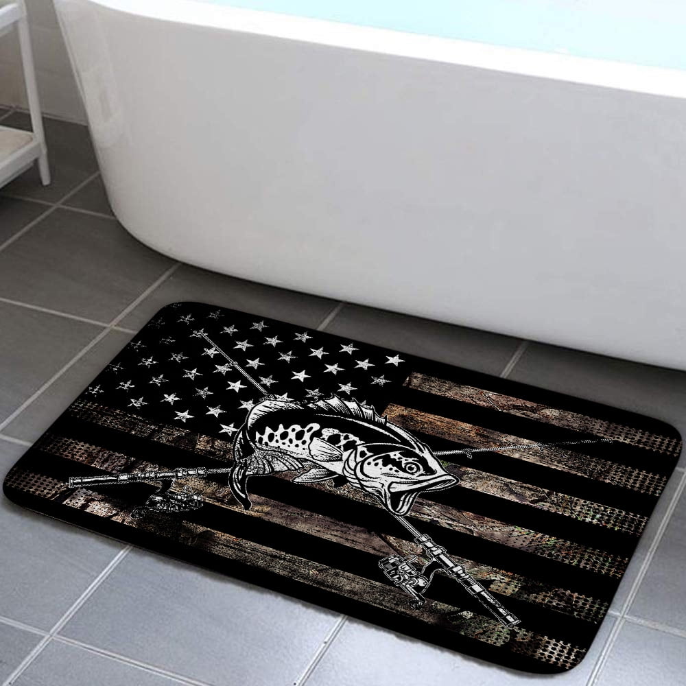 Country American Flag Fishing Bath Mat for Bathroom, Rustic Hunting ...