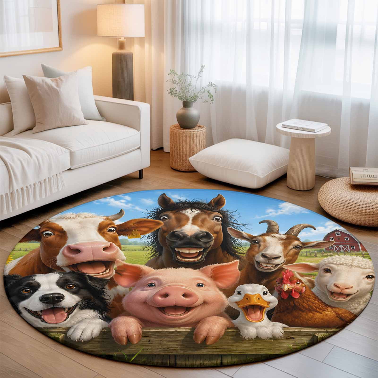 Country Animal 7' Round Rug for Living Room Conversation Area, Horse ...