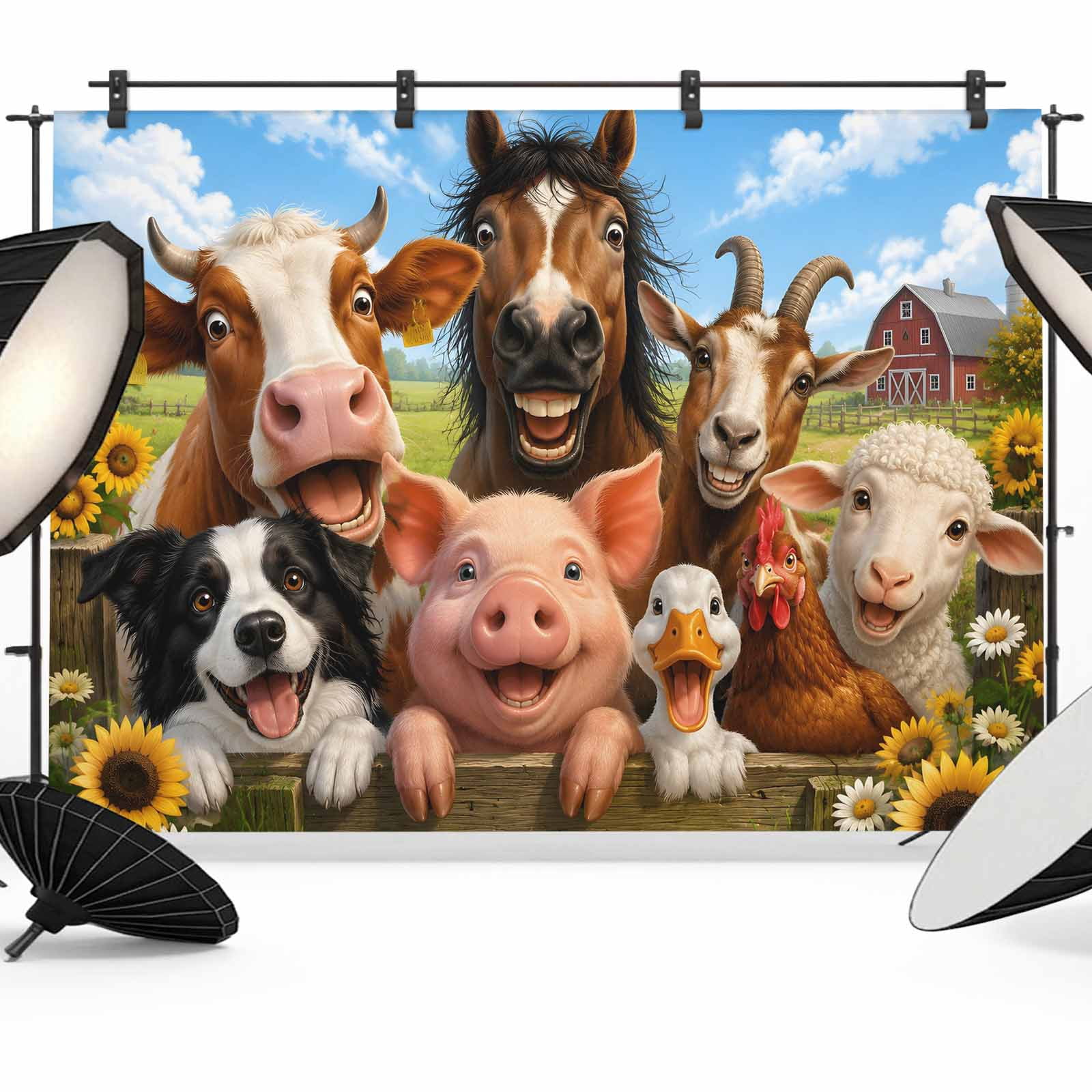 Country Animal Pattern Backdrops for Photography, Horse Cow Pig Dog ...